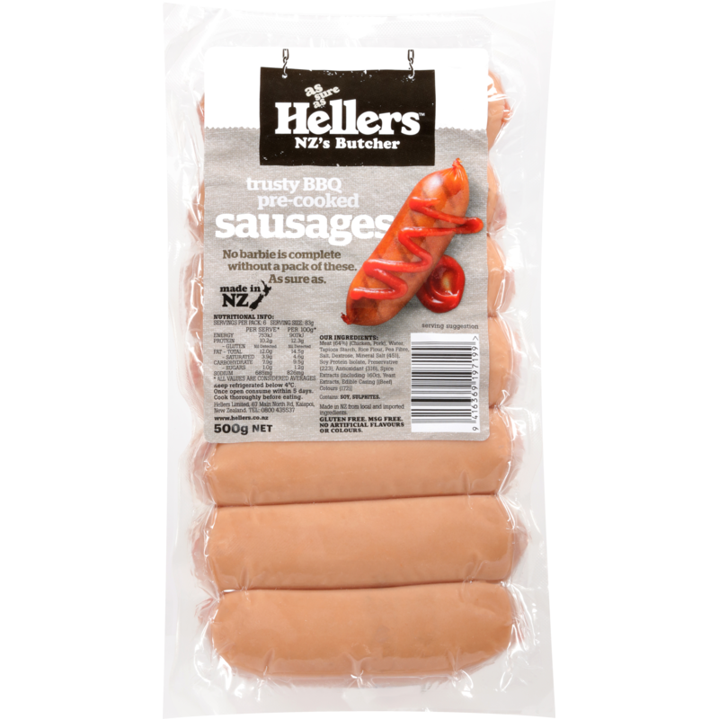 Hellers 500gm Trusty Precooked Sausages - Te Ngae